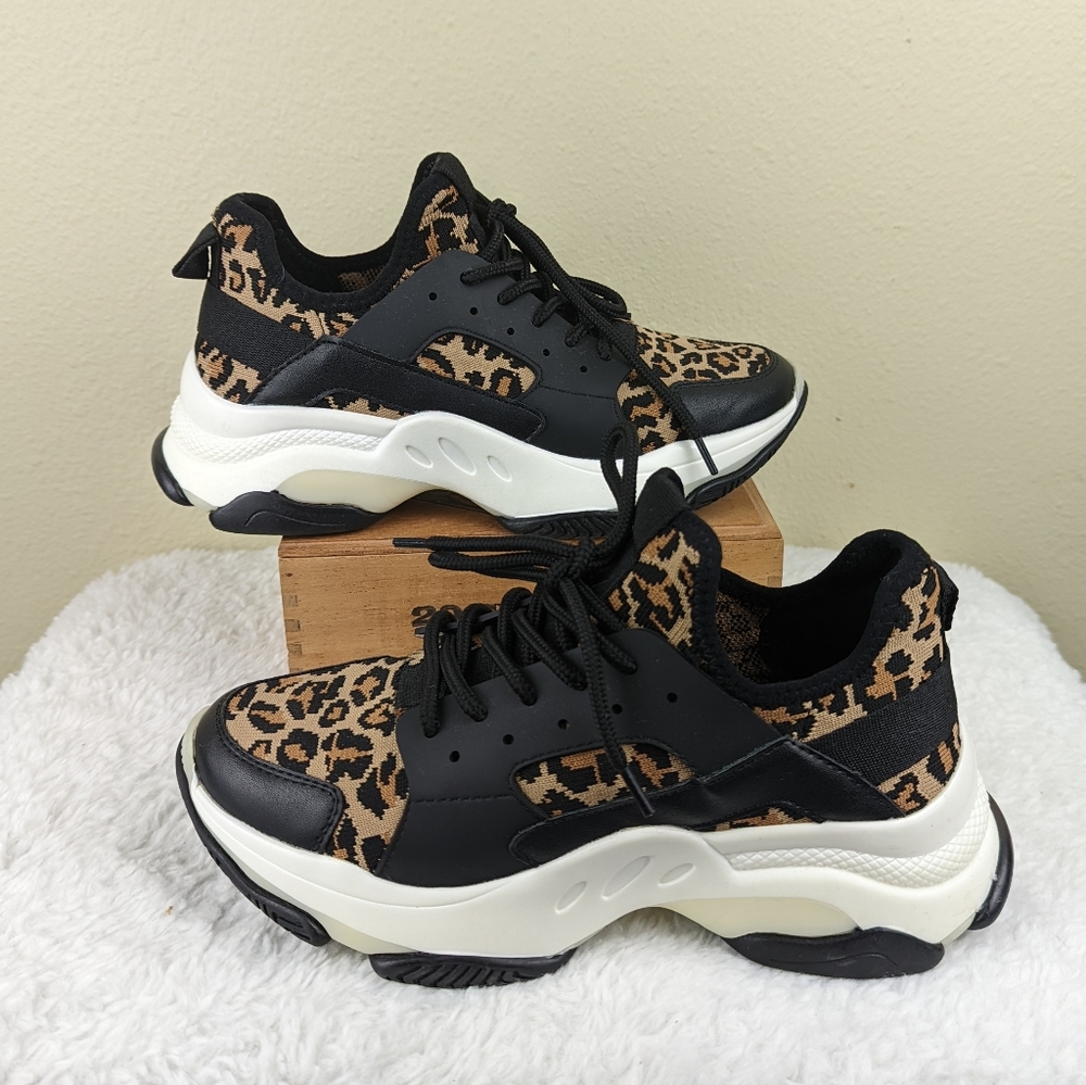 Steve Madden Leopard Print Fabric Chunky Tennis Shoes… - Gem